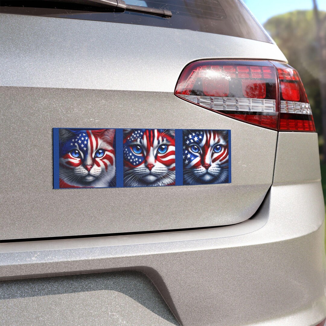 Cat Lady Car Magnets, American Flag Cat Faces, Funny Car Accessories ...