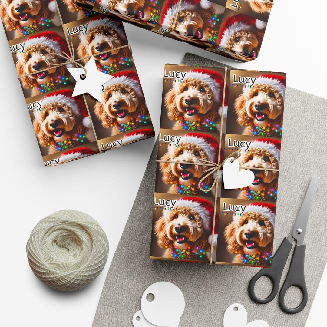 Dog in Santa Hat Gift Wrap Paper | Christmas Puppy Wrapping Paper - Etsy