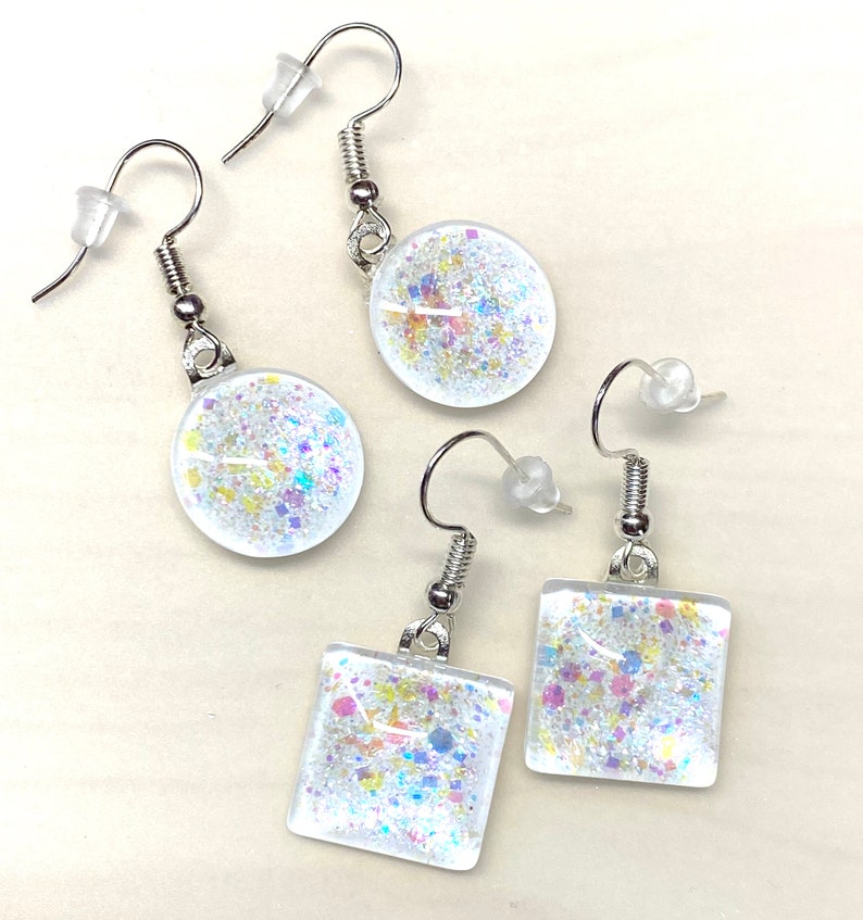 Pink Fire Opal Iridescent Glitter Earrings Nail Polish Jewelry Square ...
