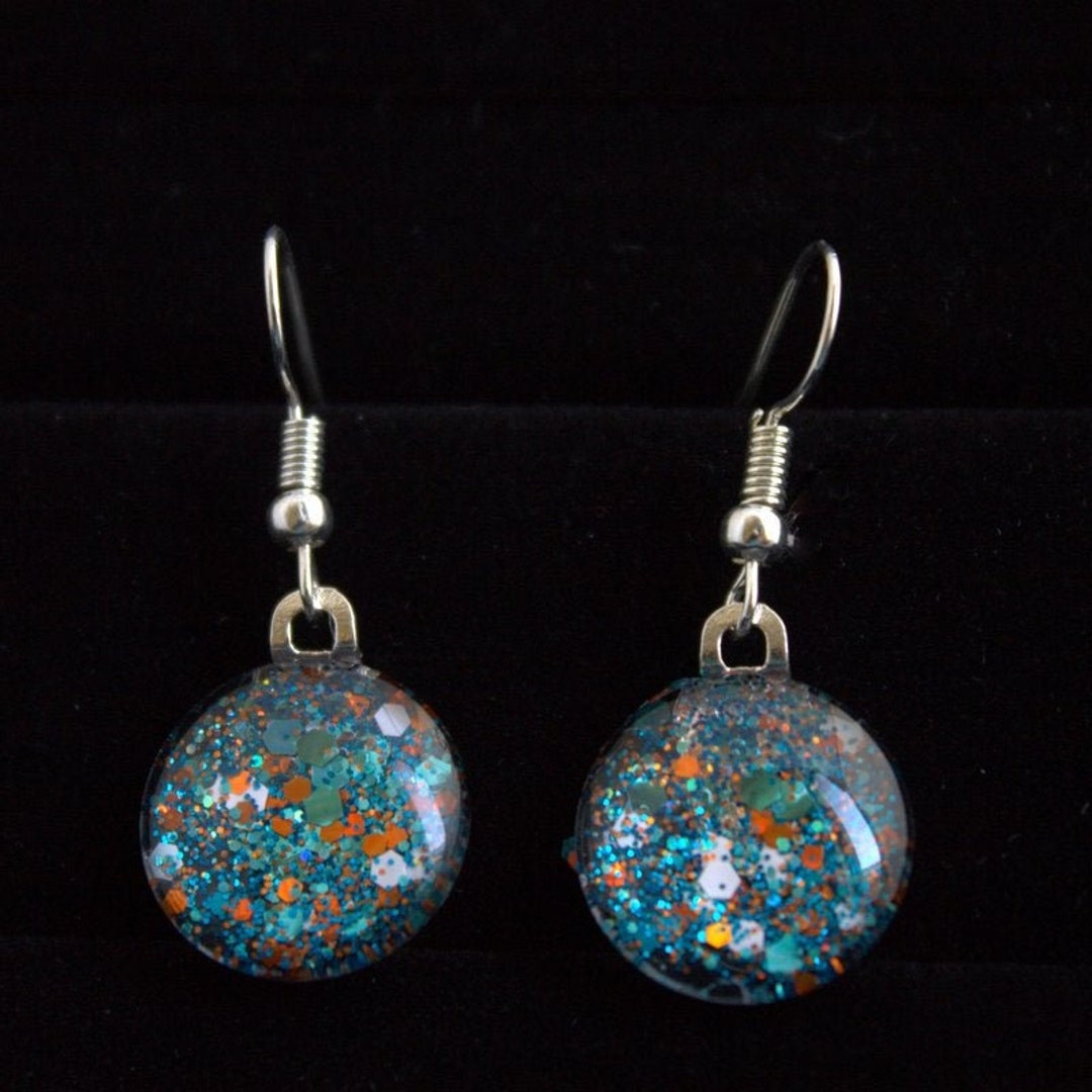 Orange and Teal Earrings, Miami Dolphins Colors, Dangle Glitter ...