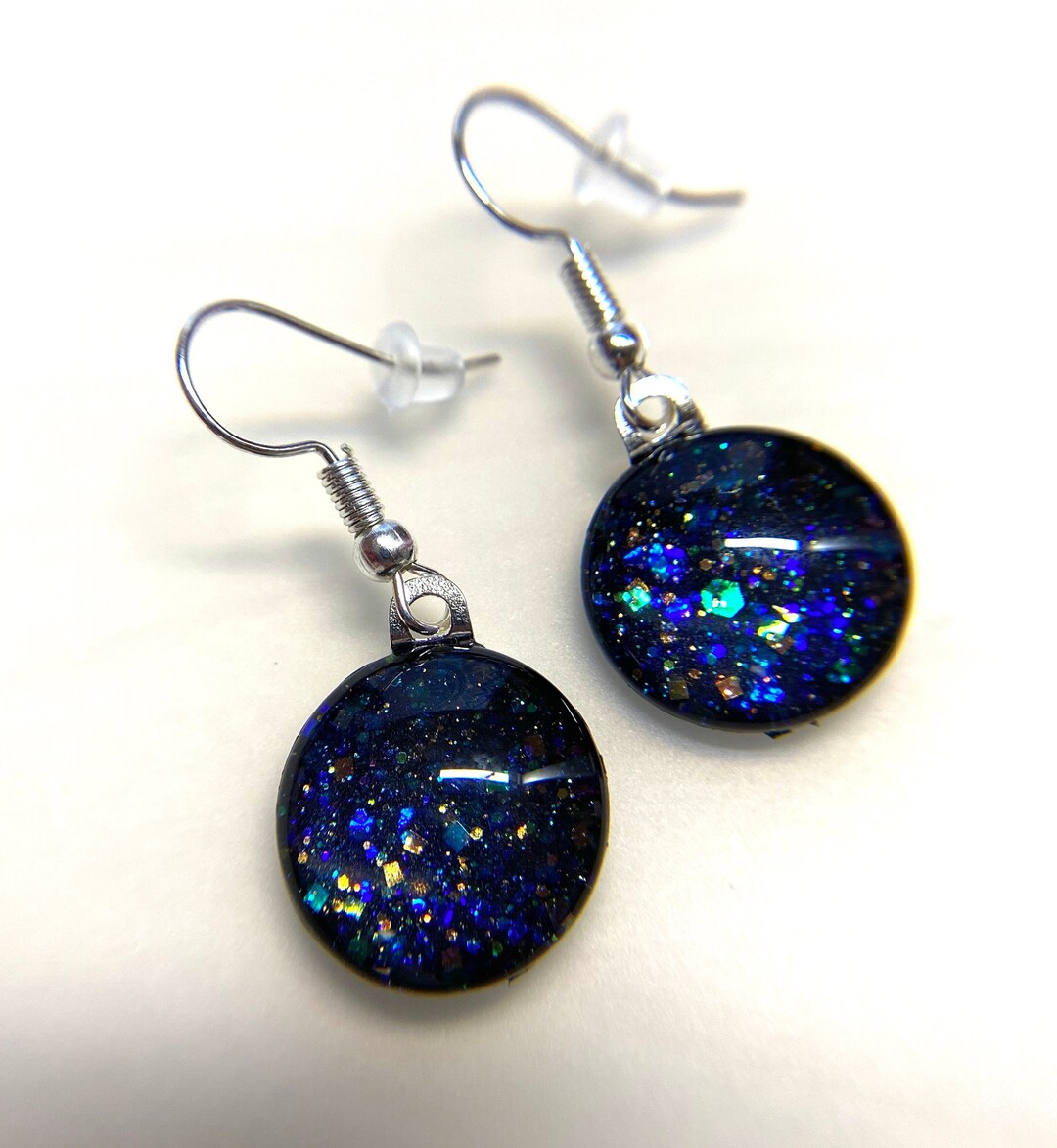 Black Opal Iridescent Glitter Earrings Nail Polish Jewelry Square Round ...