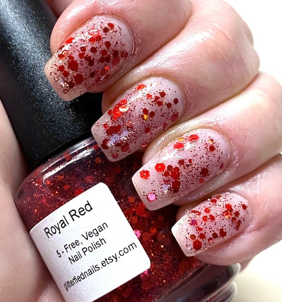 Royal Red glitter nail polish all red glitter polish red | Etsy