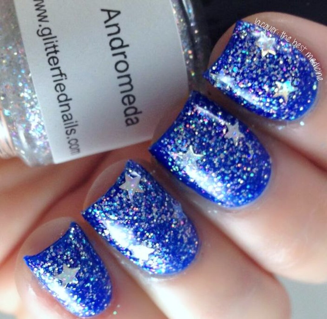 Andromeda -holographic Iridescent Glitter Nail Polish Silver Stars Nail ...