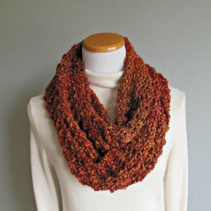 Brown Rust Gold Infinity Scarf Hand Knit Fashion Circle Loop Scarf in ...