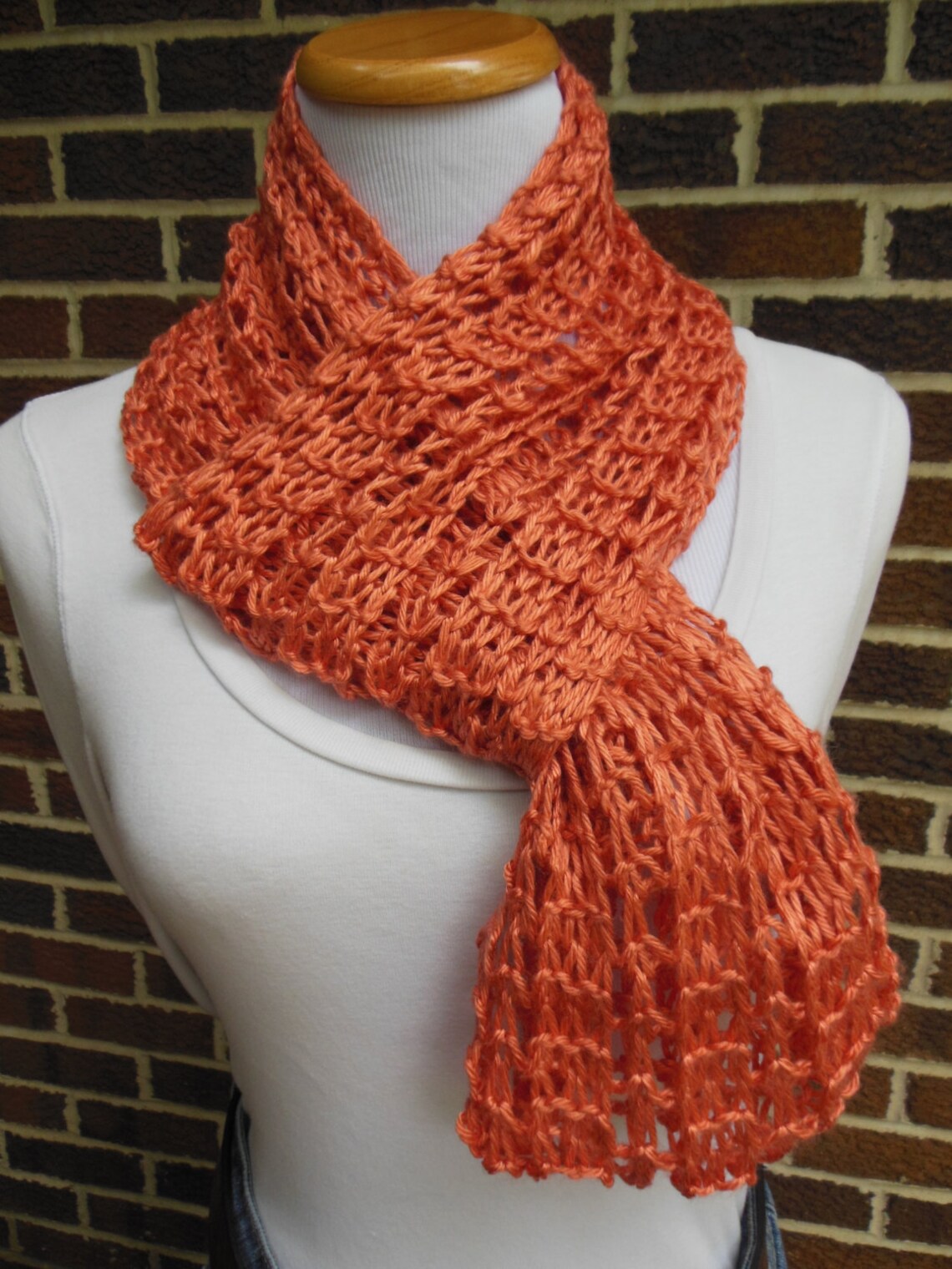 Persimmon Rust Orange Infinity Scarf Hand Knit Lacy Light | Etsy