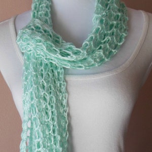 Mint Green Scarf Hand Knit Light Weight Lacy Open Weave Fashion Scarf - Etsy