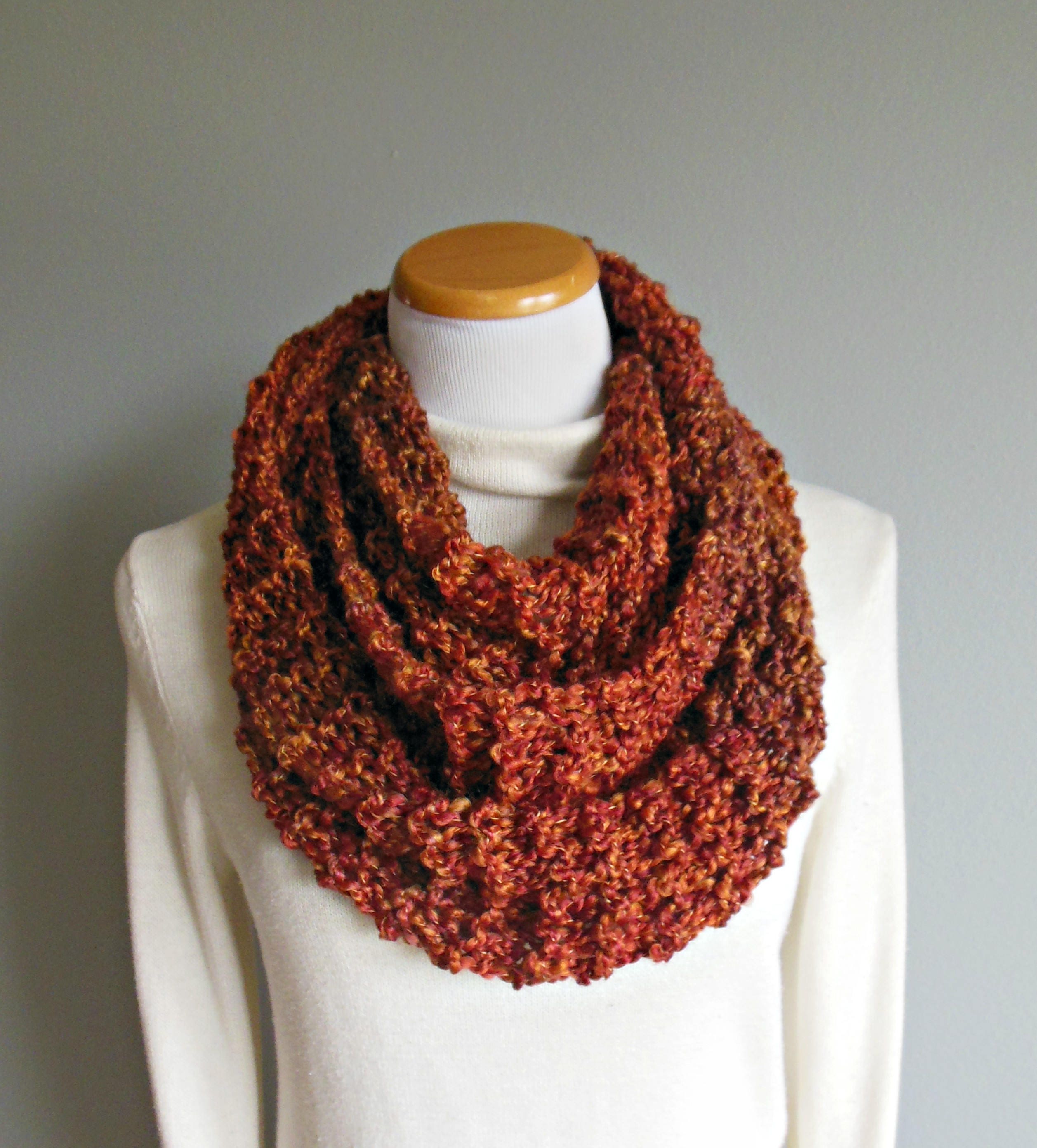 Brown Rust Gold Infinity Scarf Hand Knit Fashion Circle Loop - Etsy