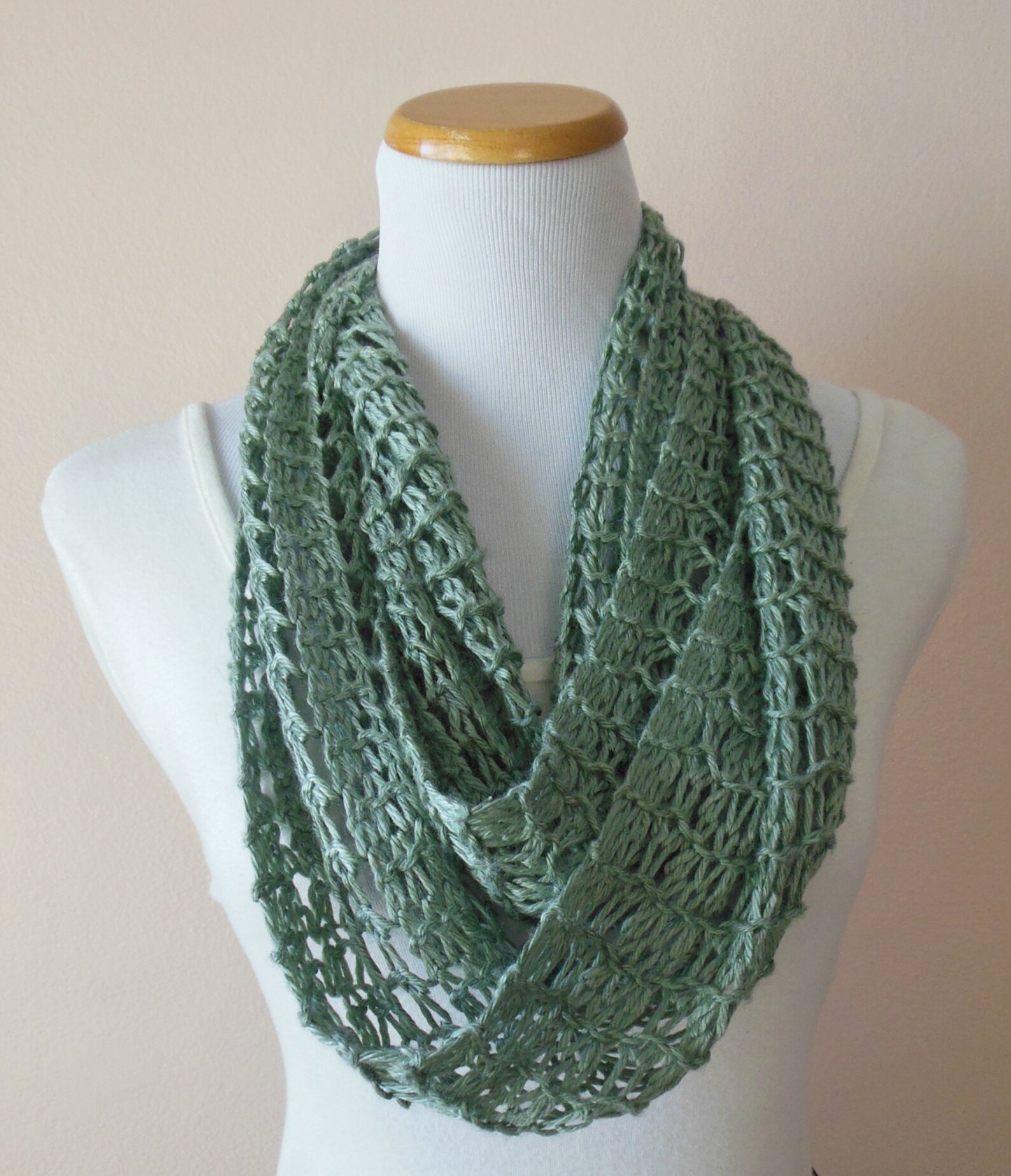 Sage Green Hand Knit Lacy Light Weight Open Weave Infinity | Etsy