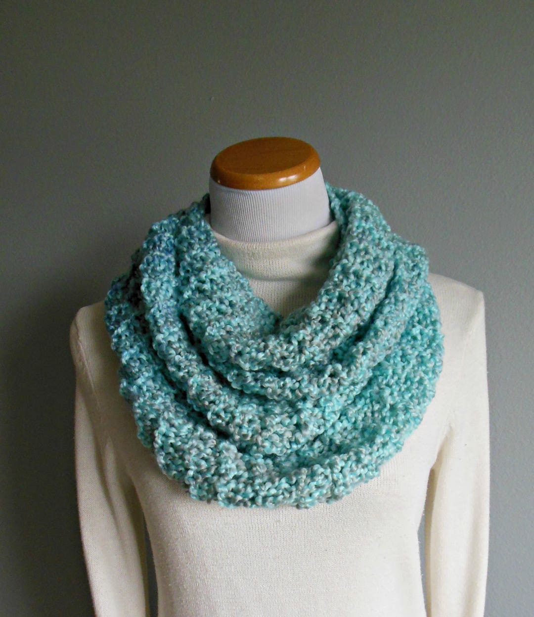Turquoise Blue Multicolored Infinity Scarf Hand Knit Circle Loop ...