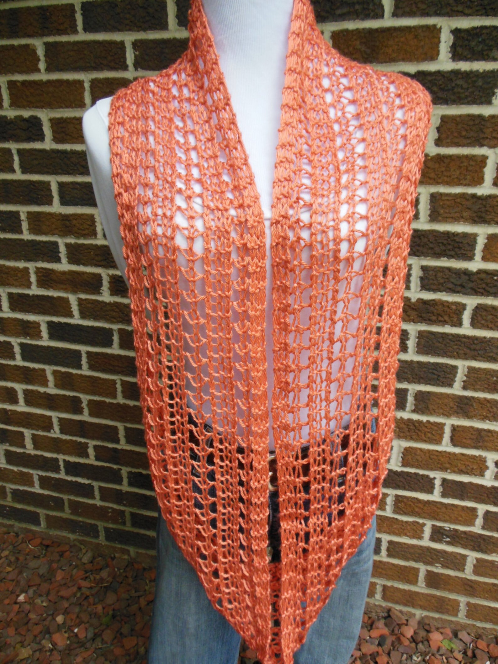 Persimmon Rust Orange Infinity Scarf Hand Knit Lacy Light | Etsy