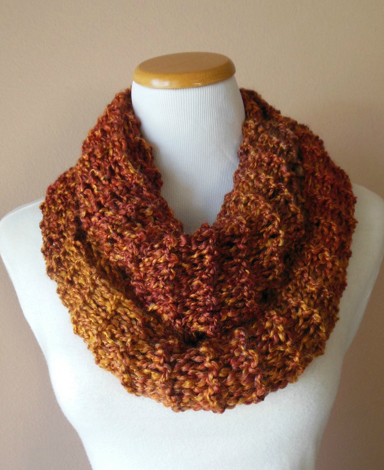 Brown Rust Gold Infinity Scarf Hand Knit Fashion Circle Loop - Etsy