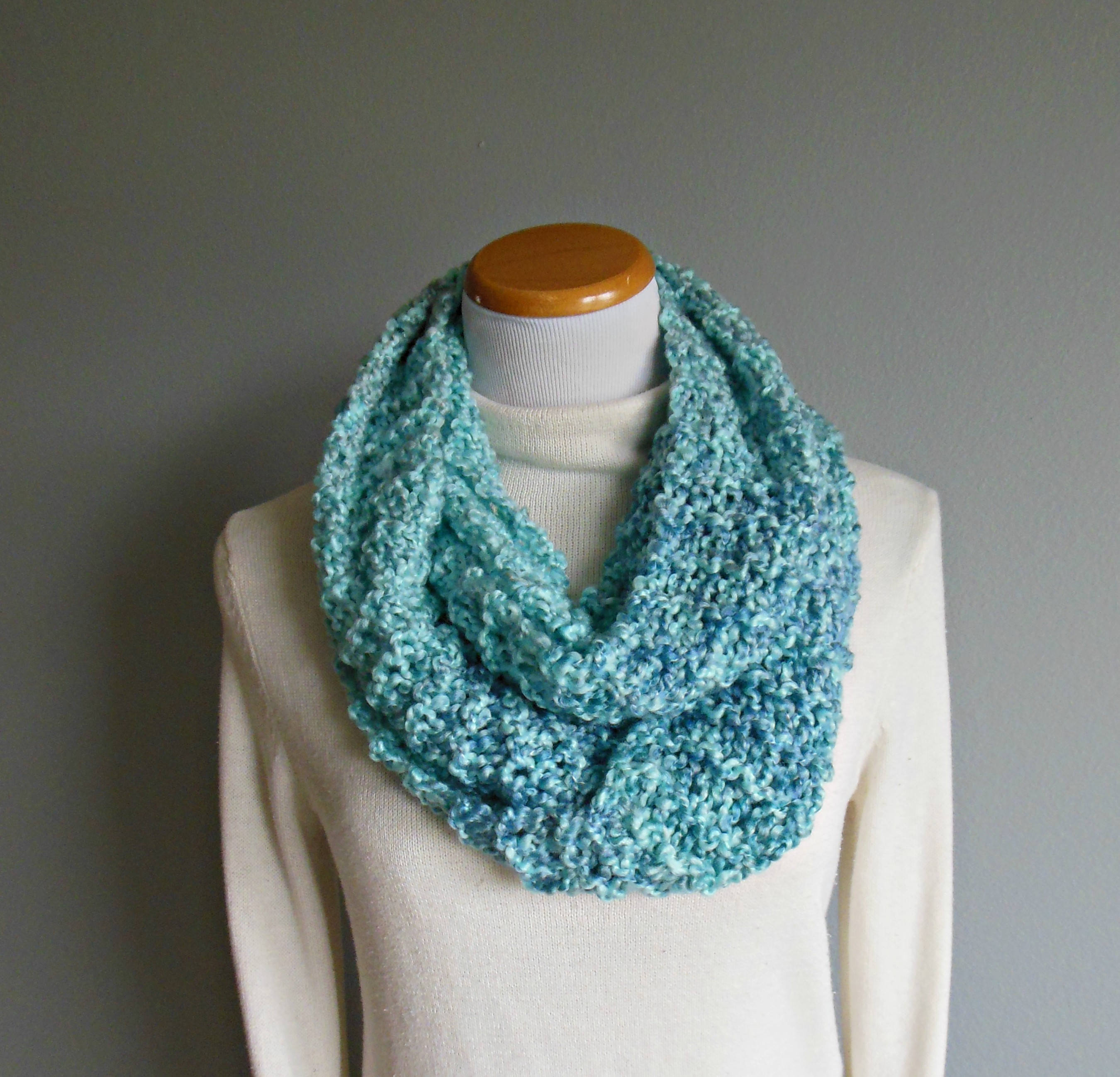 Turquoise Blue Multicolored Infinity Scarf Hand Knit Circle - Etsy