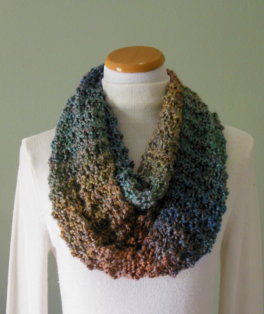 Hand Knit Infinity Fashion Scarf in Varying Shades of Blue, Teal, Clay ...