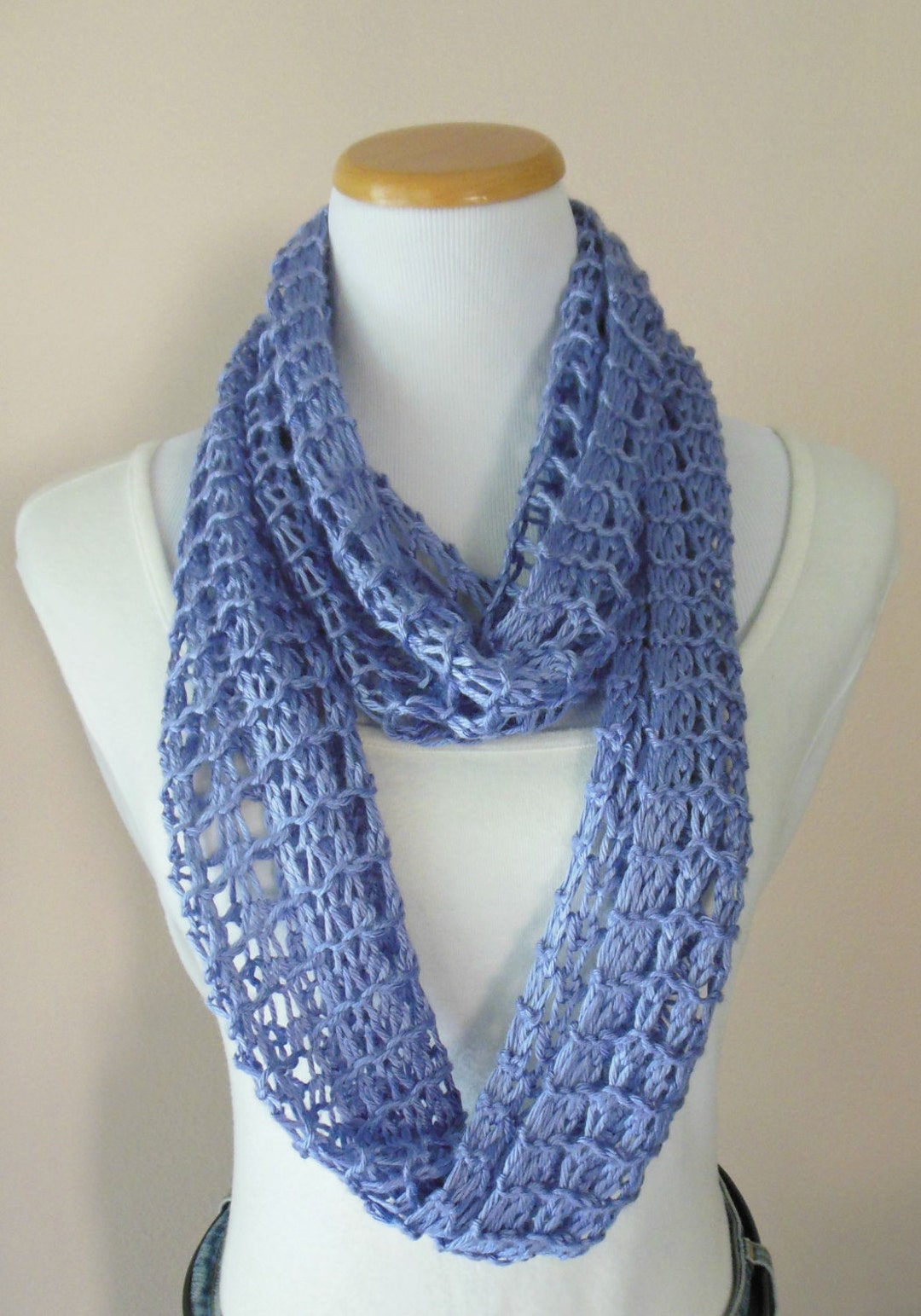 Lavender Lilac Light Purple Infinity Scarf Hand Knit Lacy Open Weave ...