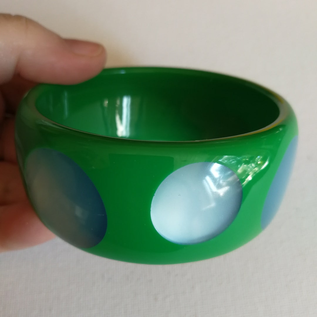 Bangle Chunky Funky Green Plastic Bangle Retro Design With - Etsy
