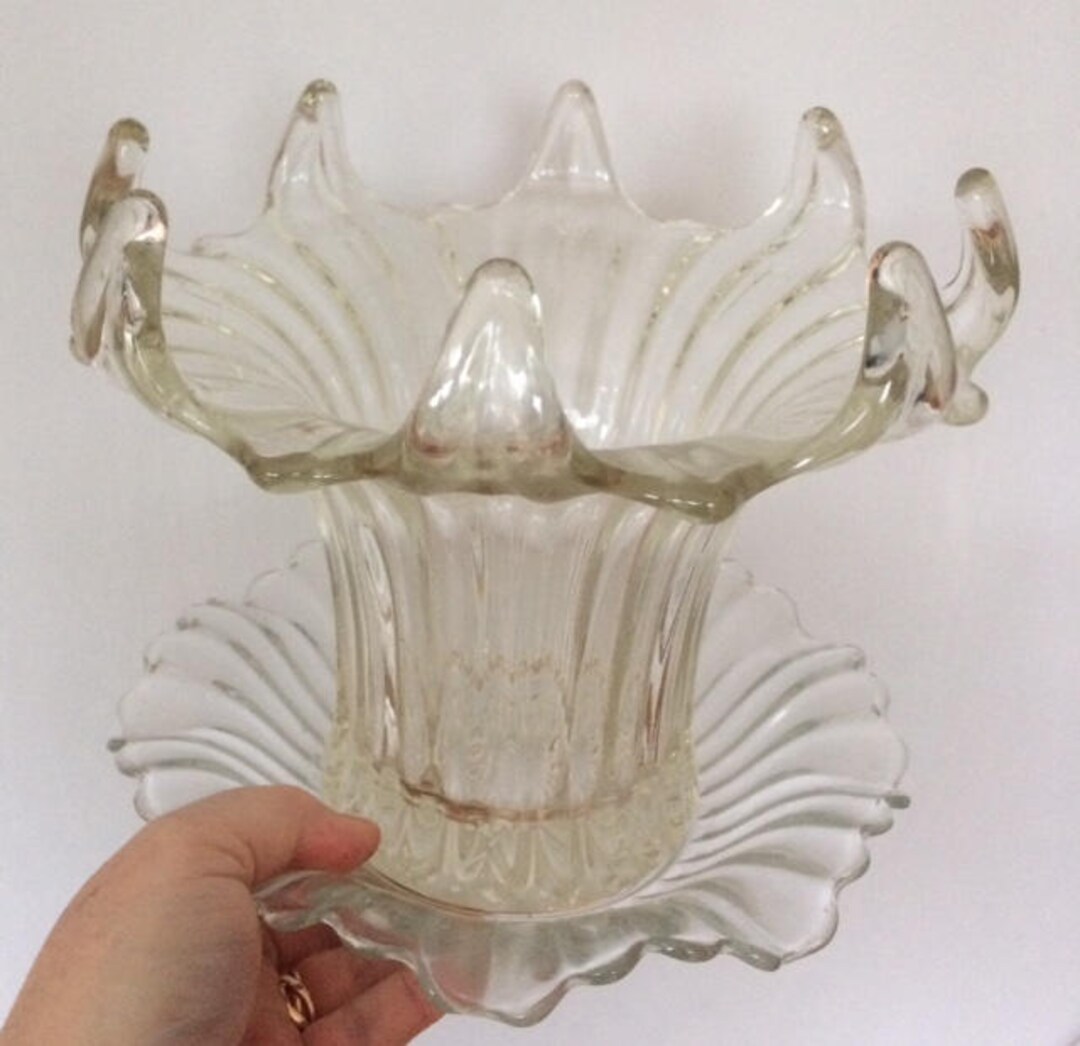 Sowerby Vintage Art Deco Lily Pressed Clear Glass Vintage Vase With ...
