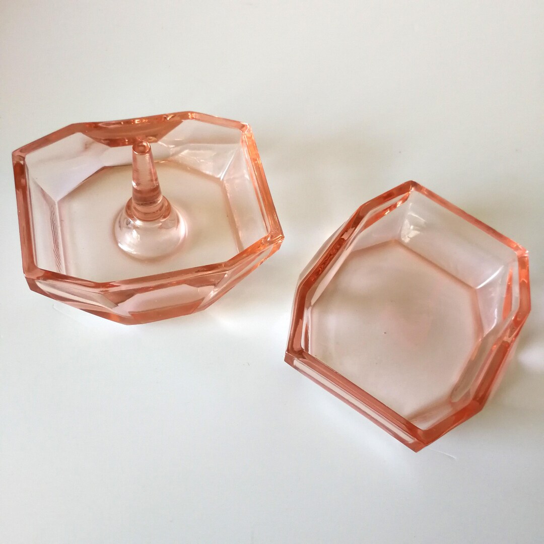 Vintage Rose Pink Glass Geometric Art Deco Partial Dressing Table Set ...
