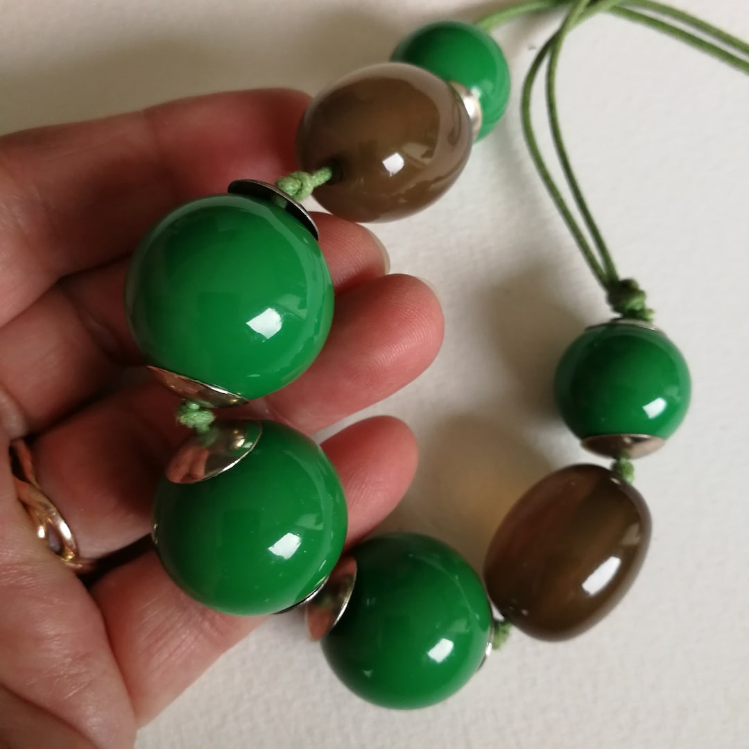 Chunky Green Plastic Oval Bead Shaped Bead Necklace - Etsy