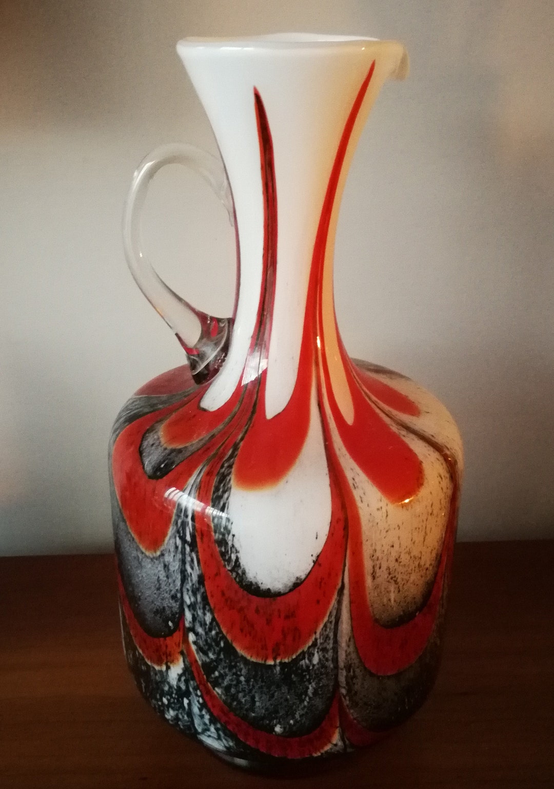 Vintage Mid Century Modern Italian Glass Jug or Pitcher Vase With Clear ...