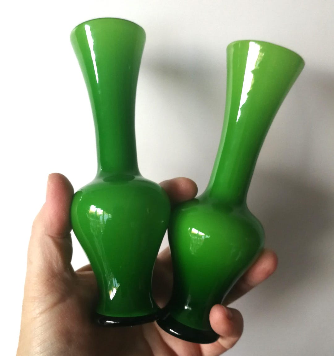 Pair of Vases Funky Vintage Retro 1960s Green and White Sculptured ...