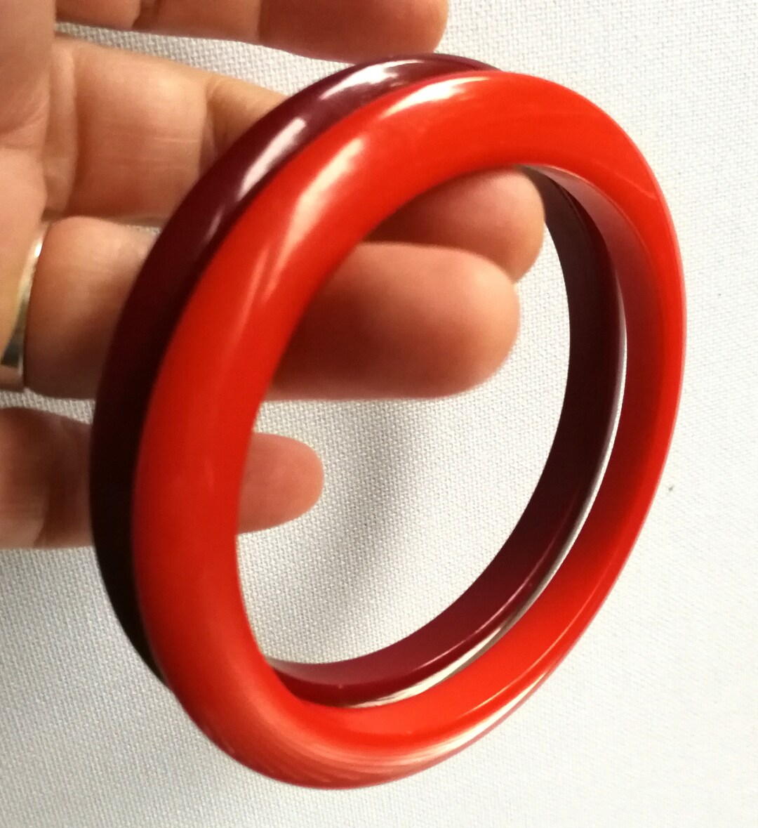 Bangles Pair of Extra Large Red and Orange Plastic Bangles - Etsy
