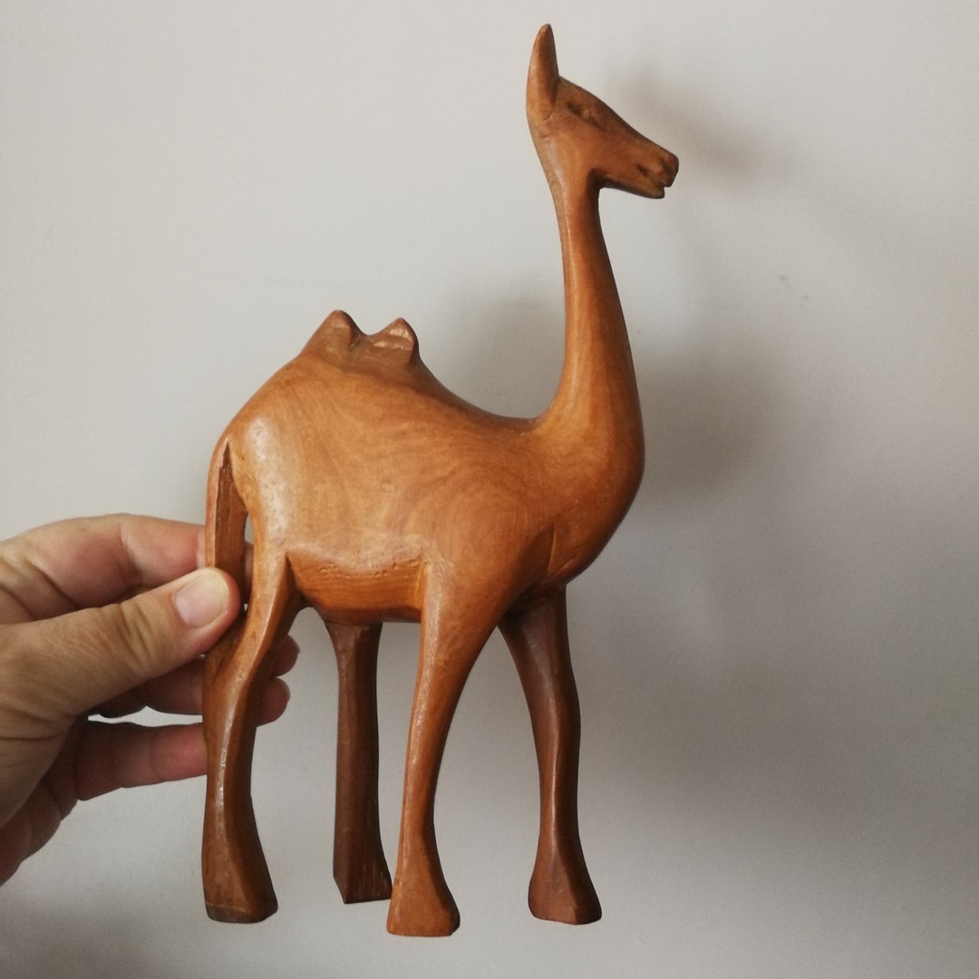 Mid Century Modern Carved Wooden Camel Figurine Vintage Retro Solid ...