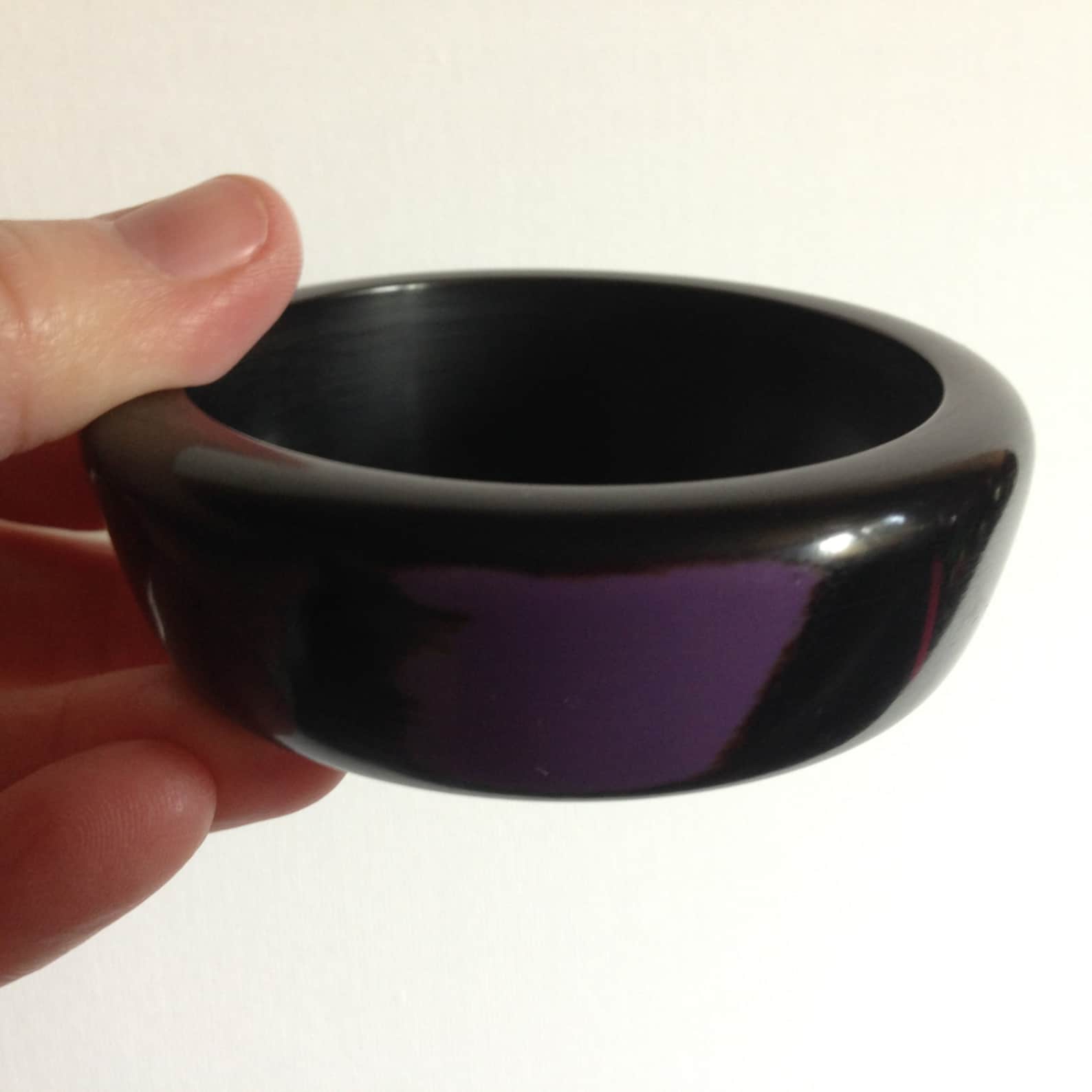 Bangle - Simple Chunky Funky Black and Purple Plastic Bangle Retro ...