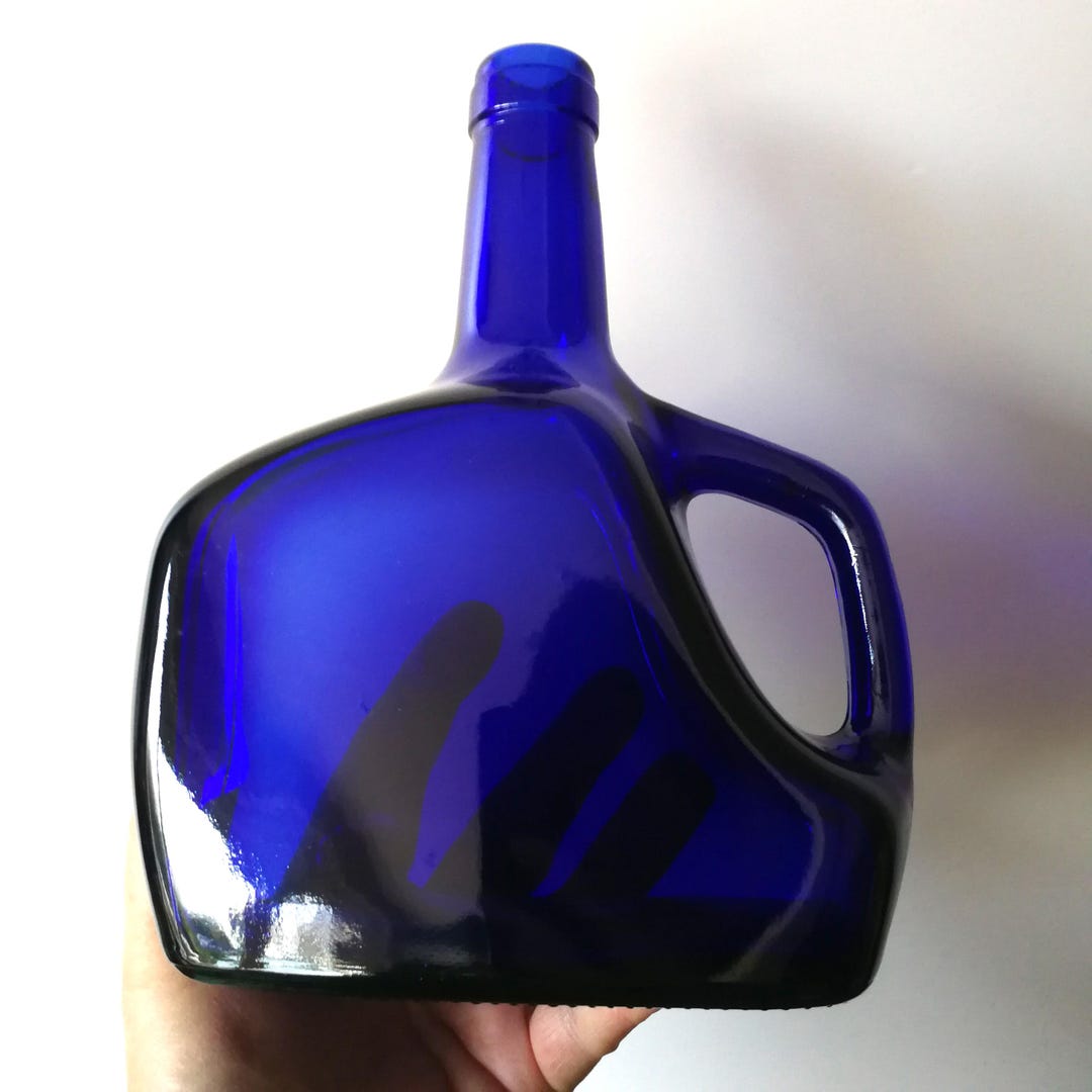Vintage Cobalt Blue Glass Asymmetrical Bottle - Etsy