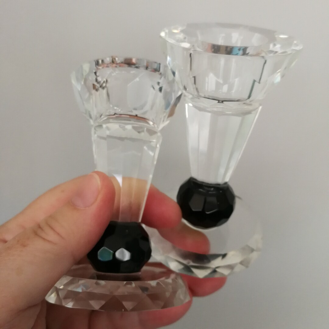 Pair of Pretty and Stylish Crystal Glass Candle Sticks - Etsy