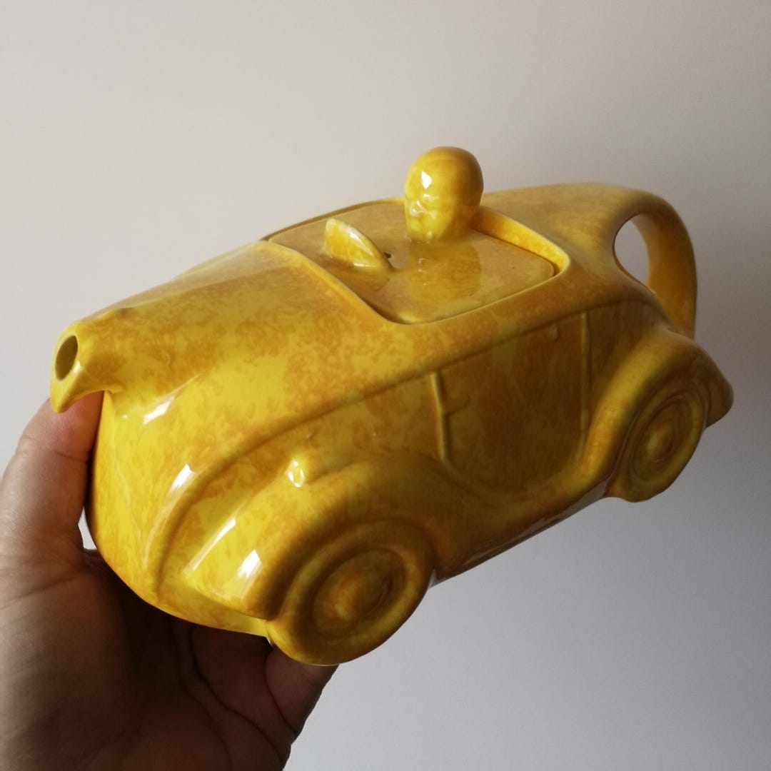 Vintage Sadler Yellow Racing Car Tea Pot - Etsy
