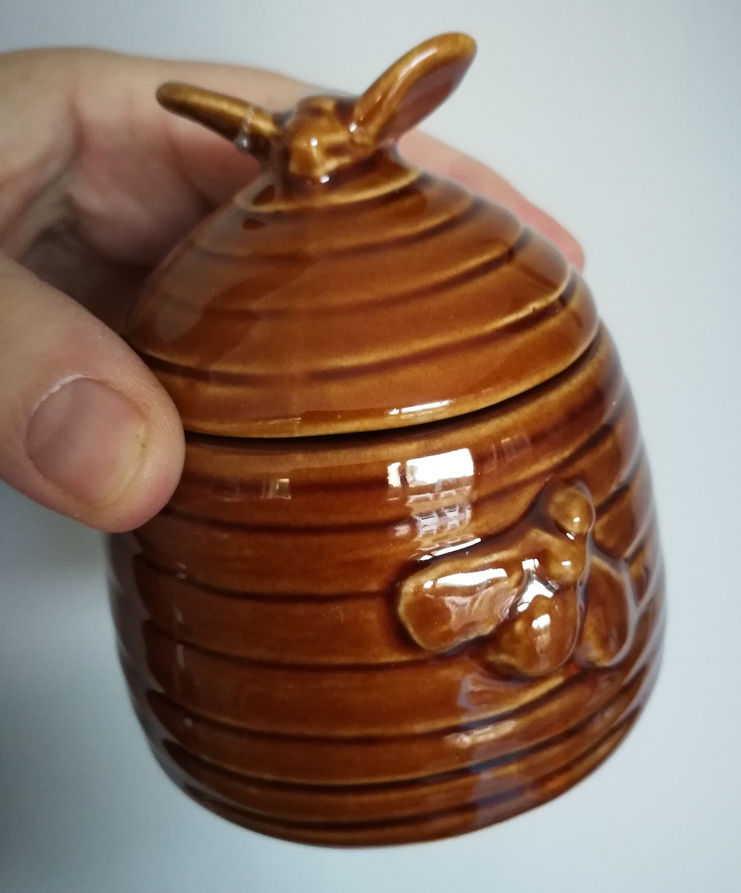 Vintage Bee Hive Honey Pot With Lid Ceramic Brown Caramel Jar Beehive ...