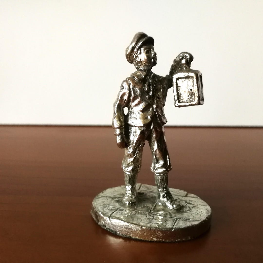 1980s Pewter Figurine Victorian Lantern Carrier High Level of Detail ...
