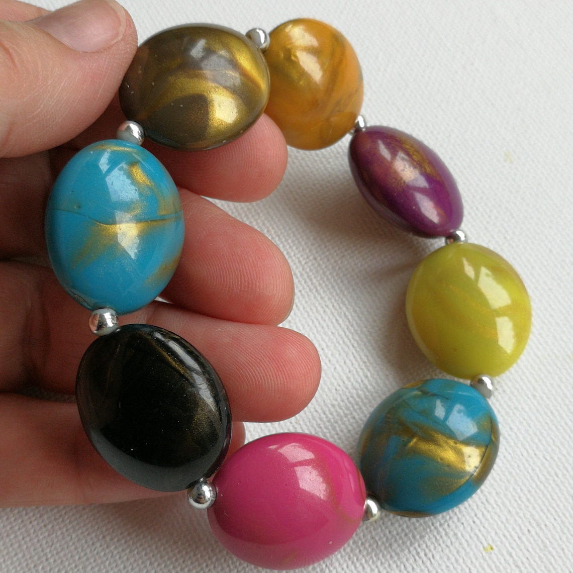 Bracelet Pretty Plastic Beaded Elasticated Bracelet Multi - Etsy