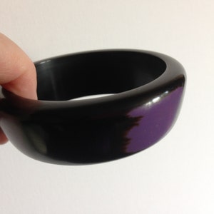 Bangle - Simple Chunky Funky Black and Purple Plastic Bangle Retro ...