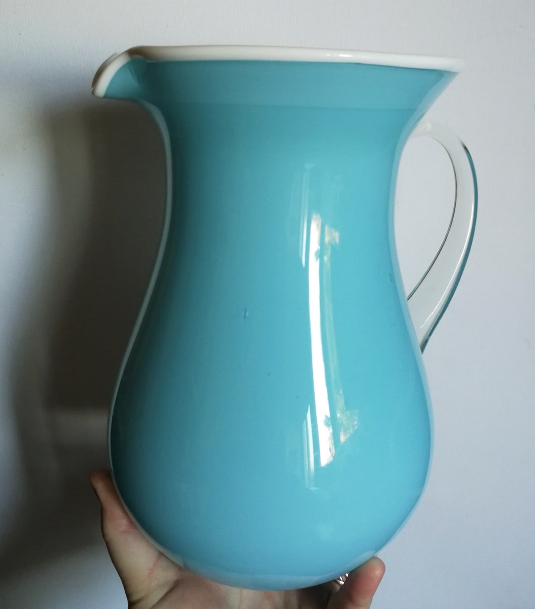 Vintage Mid-century Pale Blue Glass Pitcher: Italian Opaline Rim - Etsy UK