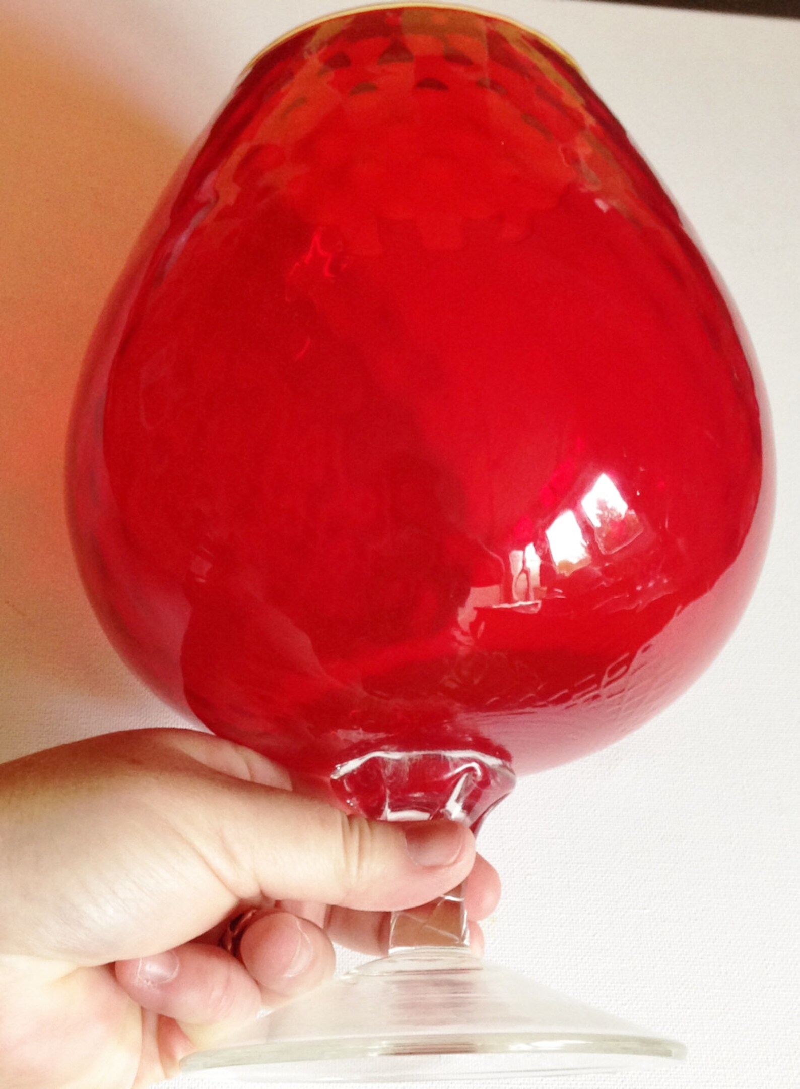 Red balloon brandy shaped goblet textured GLASS vase retro 60s | Etsy