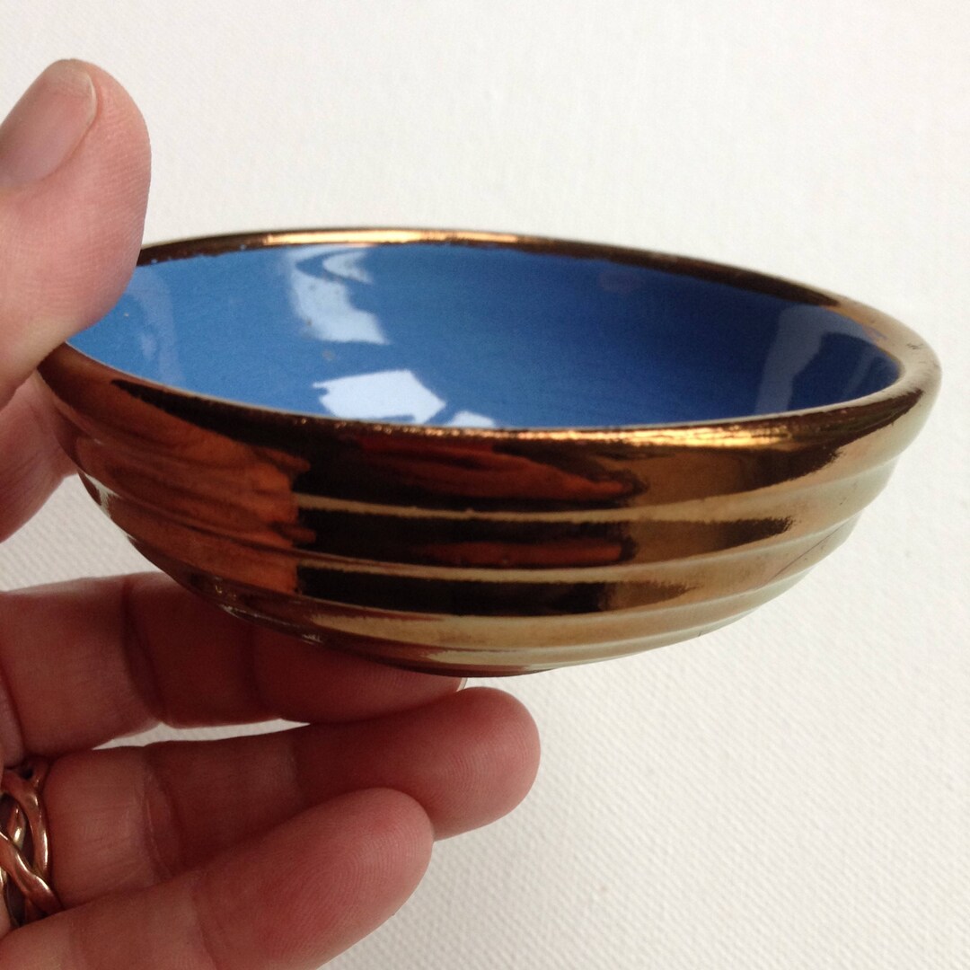 Small Vintage Copper Lustre Pottery Dish With Blue Lining Creigiau ...