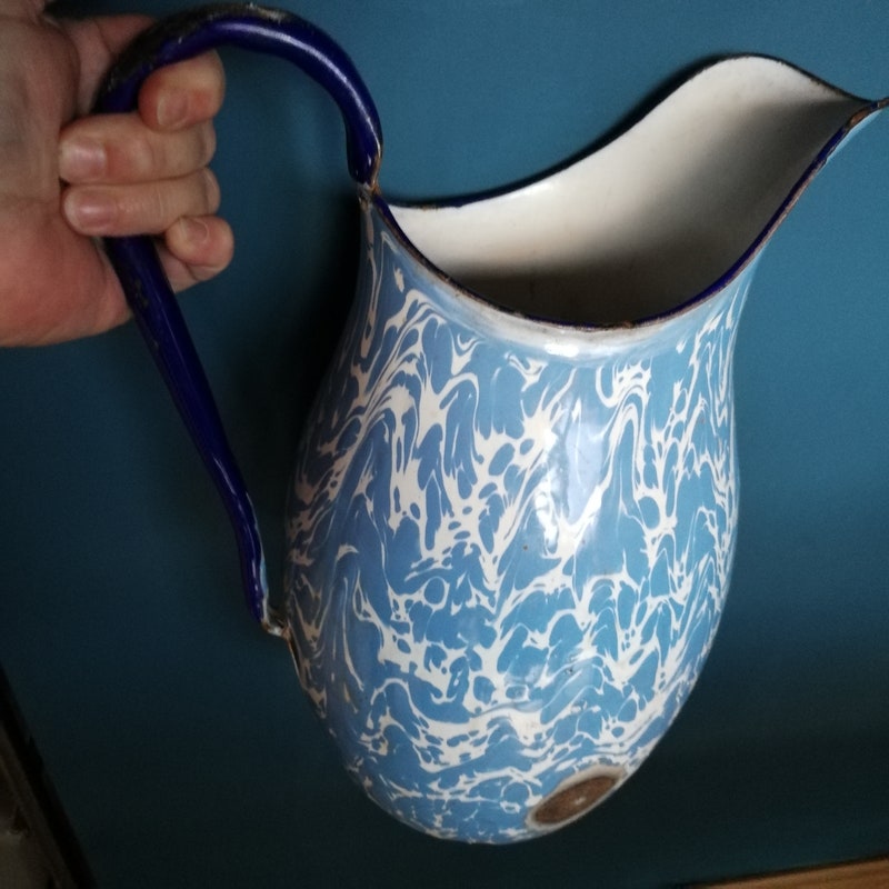 White Enamel Pitcher - Etsy