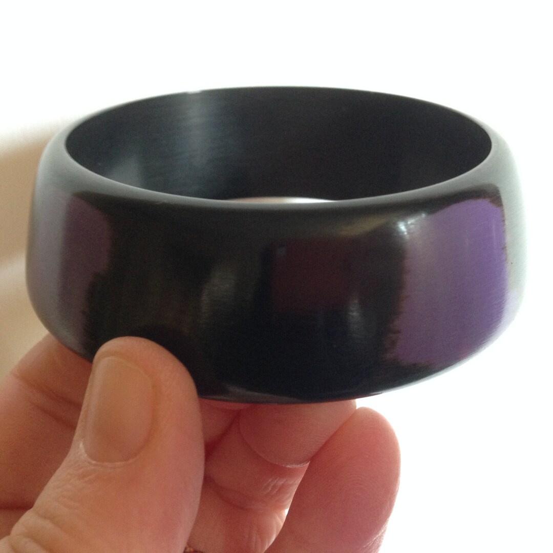 Bangle - Simple Chunky Funky Black and Purple Plastic Bangle Retro ...