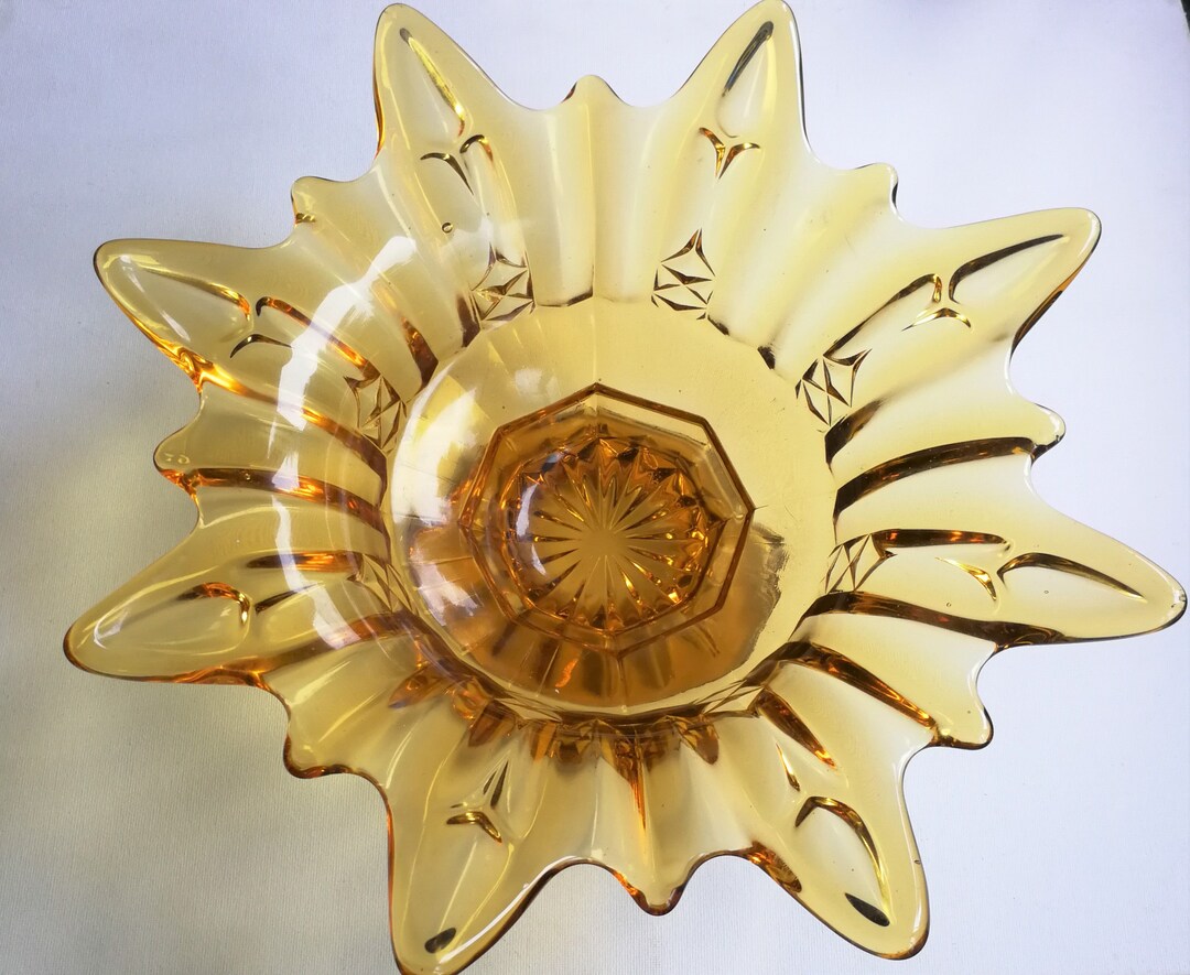 Stunning Sowerby Art Deco Vintage Depression Amber Glass Fruit Bowl ...