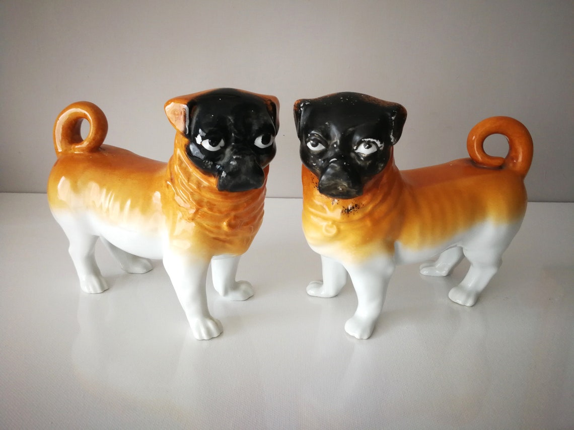 Pair of Antique Ceramic Pug Dogs Bavarian - Etsy