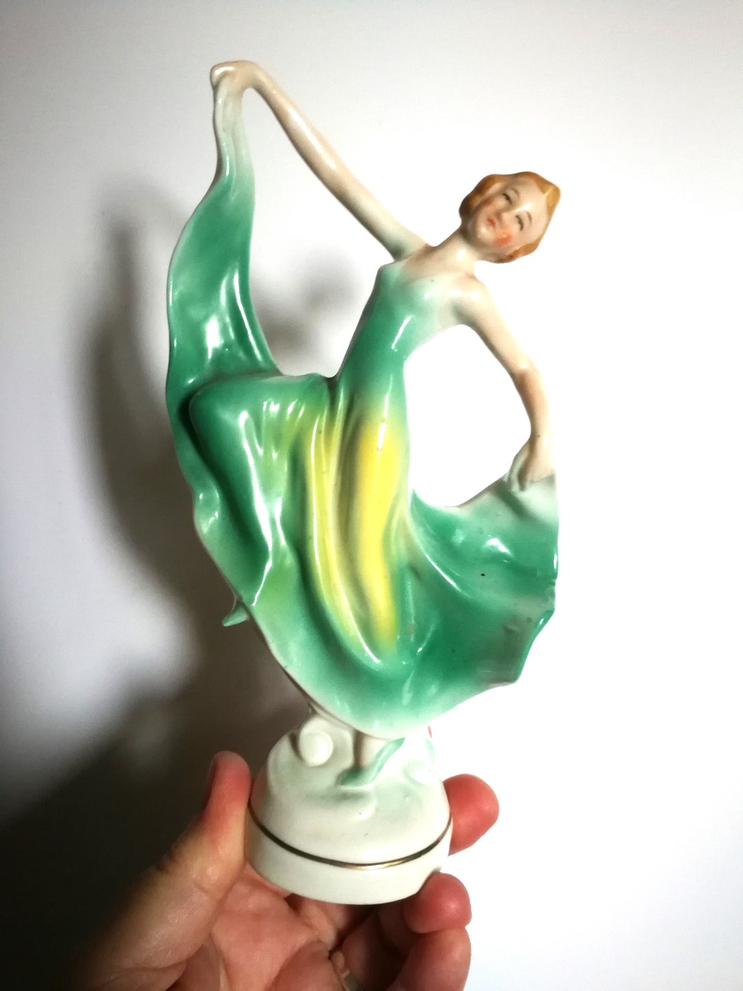 Vintage Art Deco Dancing Lady 1930s Pretty Green Lady Figurine ...