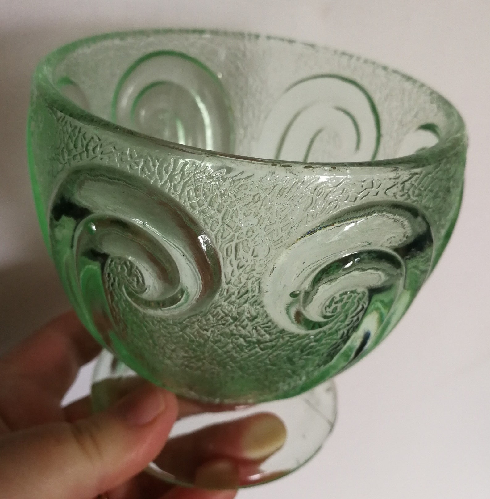 Bagley Rutland Pressed Glass Bowl Art Deco Poesy Bowl Vase With Swirl ...