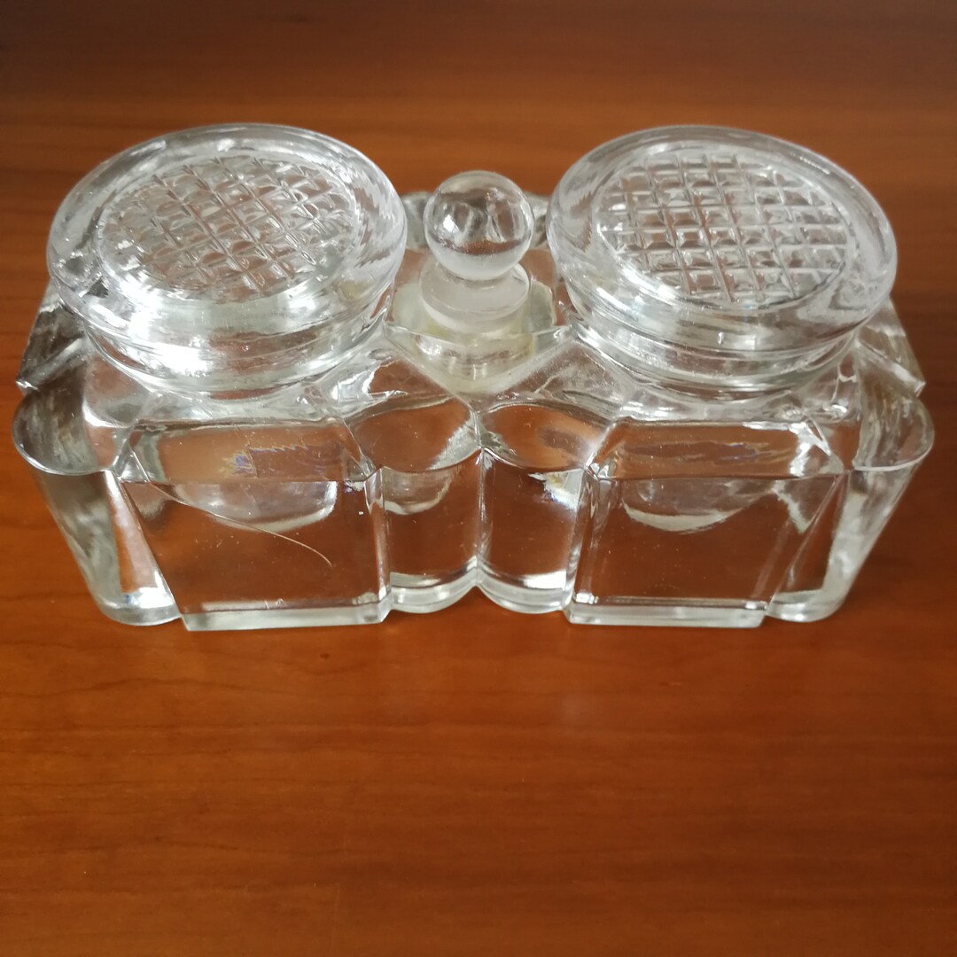 Vintage Antique Glass Double Ink Well Stand Caddy - Etsy