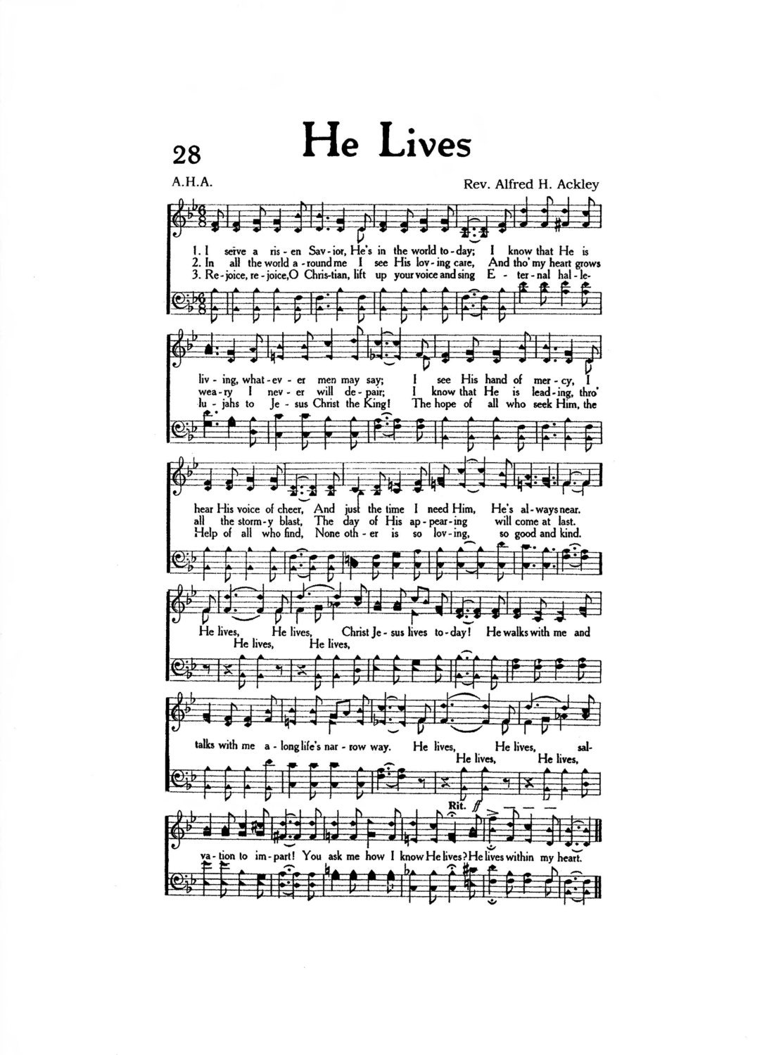 He Lives Hymn Digital Sheet Music Easter Christian Inspirational Jesus ...