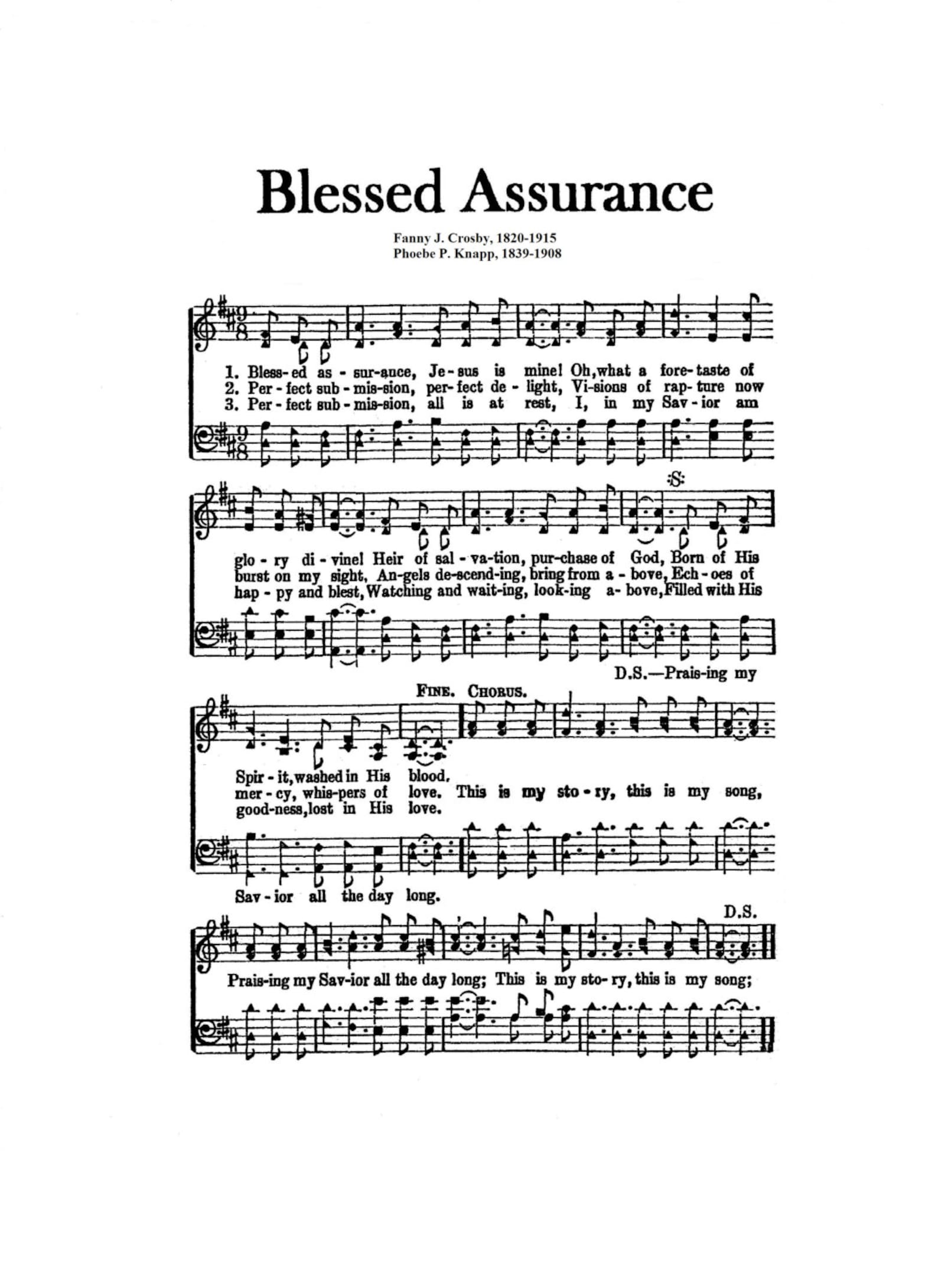 Blessed Assurance Fanny Crosby Hymn Digital Sheet Music Christian Faith ...