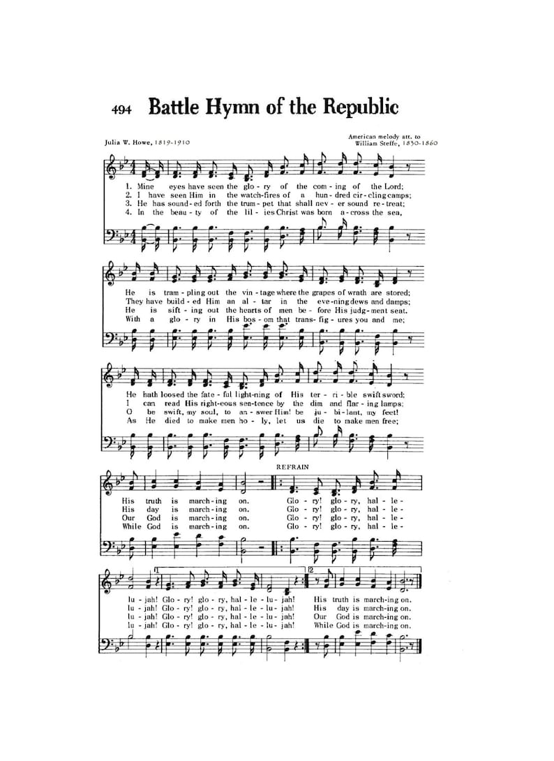 Battle Hymn of the Republic Christian Digital Sheet Music Civil War ...