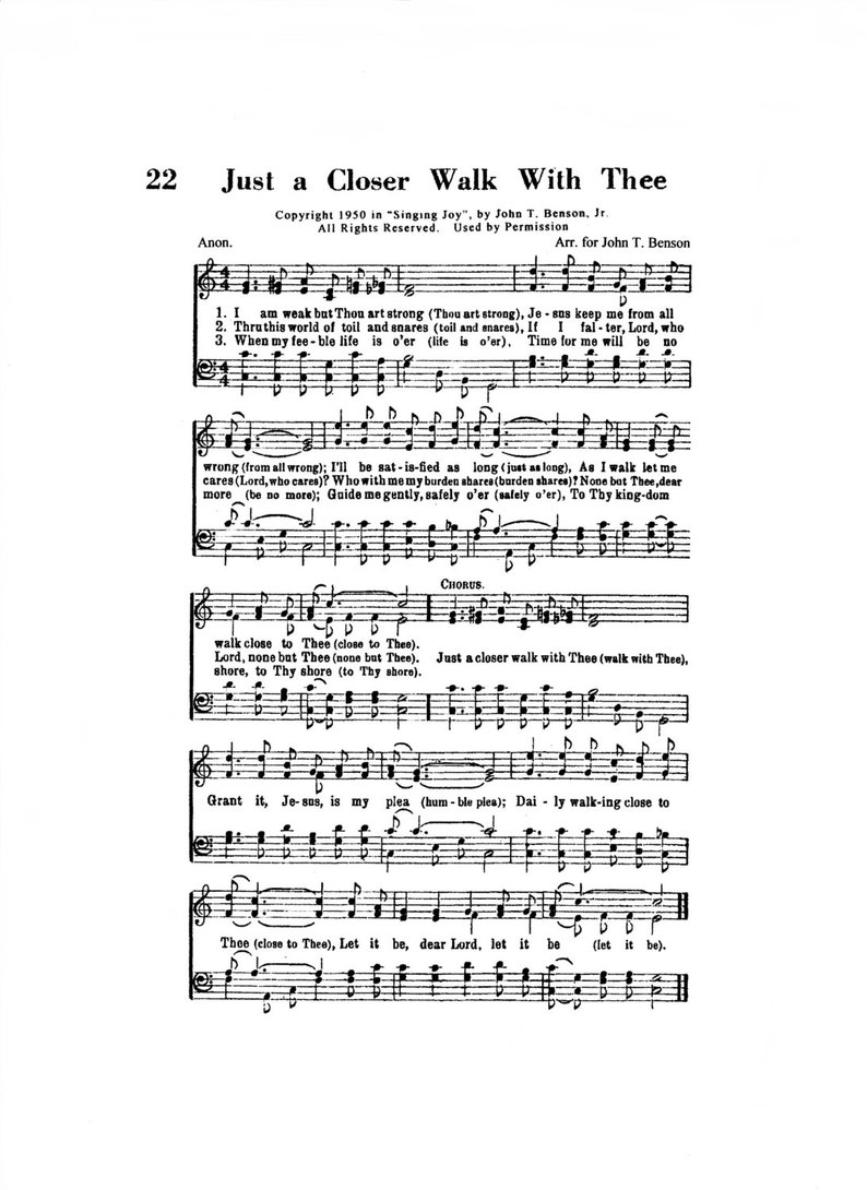 Just A Closer Walk With Thee Christian Hymn Digital Sheet Music Home