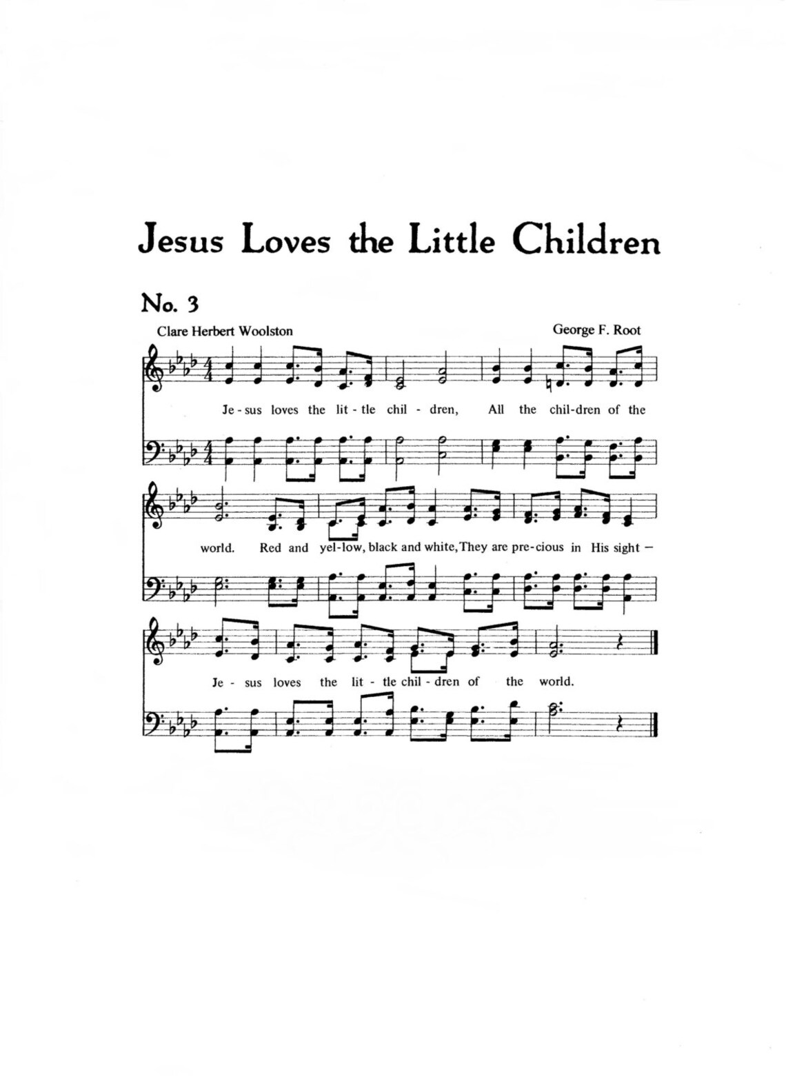 Jesus Loves the Little Children Hymn Digital Sheet Music Home Decor ...