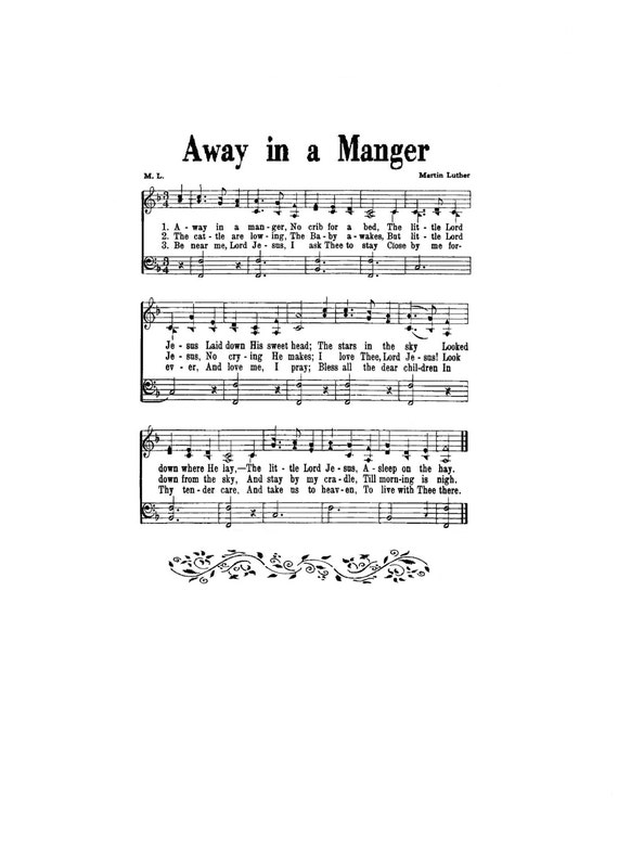 Art & Collectibles Away in a Manger Printable Vintage Christmas Hymn ...